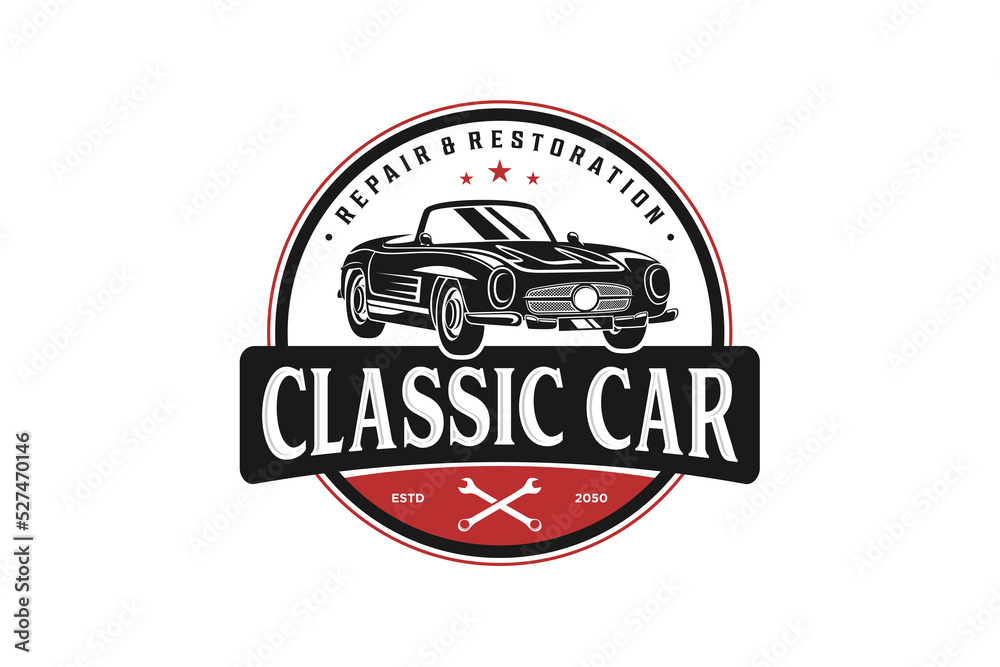 Classic car convertibles logo design automotive old workshop icon ...