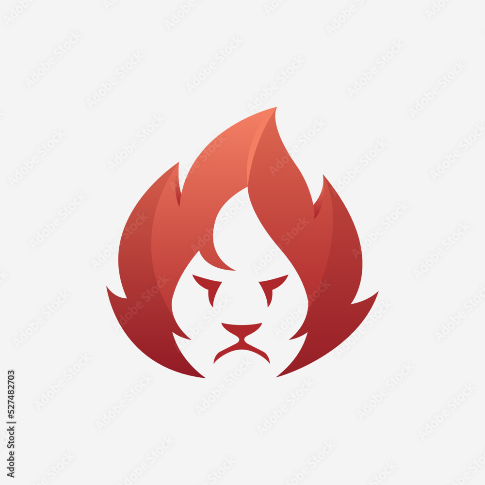 Fire Lion Logo Design Template - Vector File Stock Vector | Adobe Stock