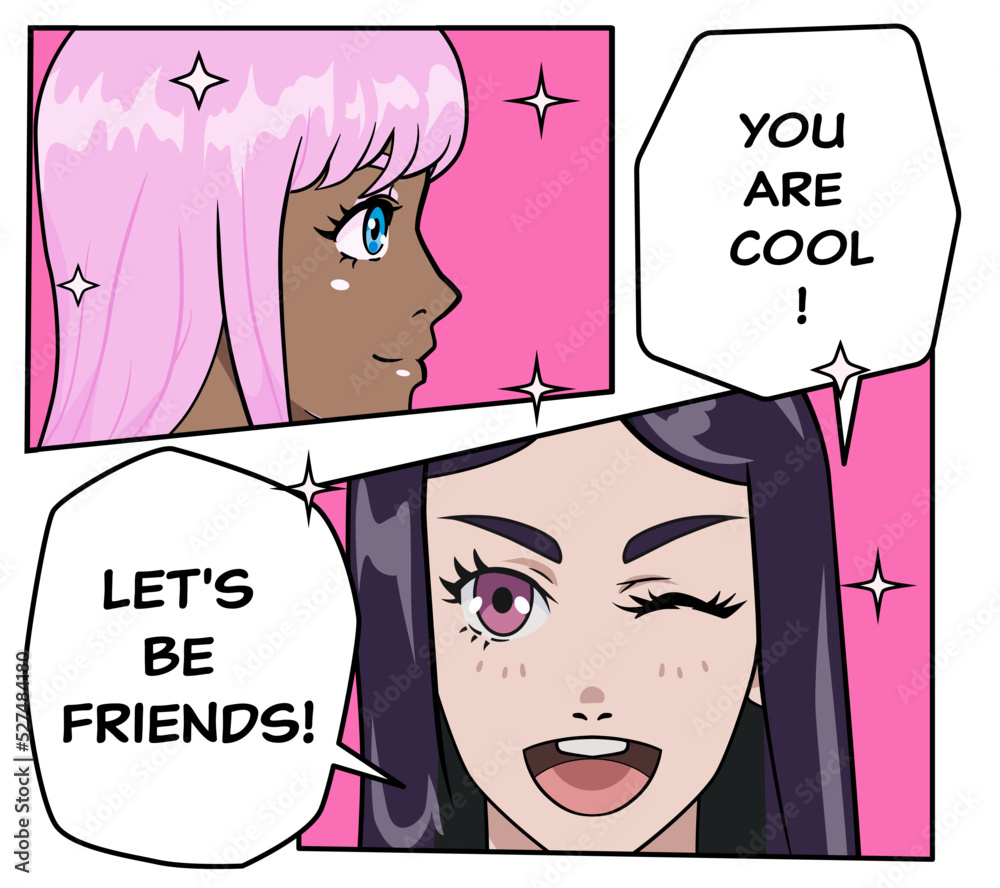 Manga comics frame with two anime girls talking to each other. Poster ...