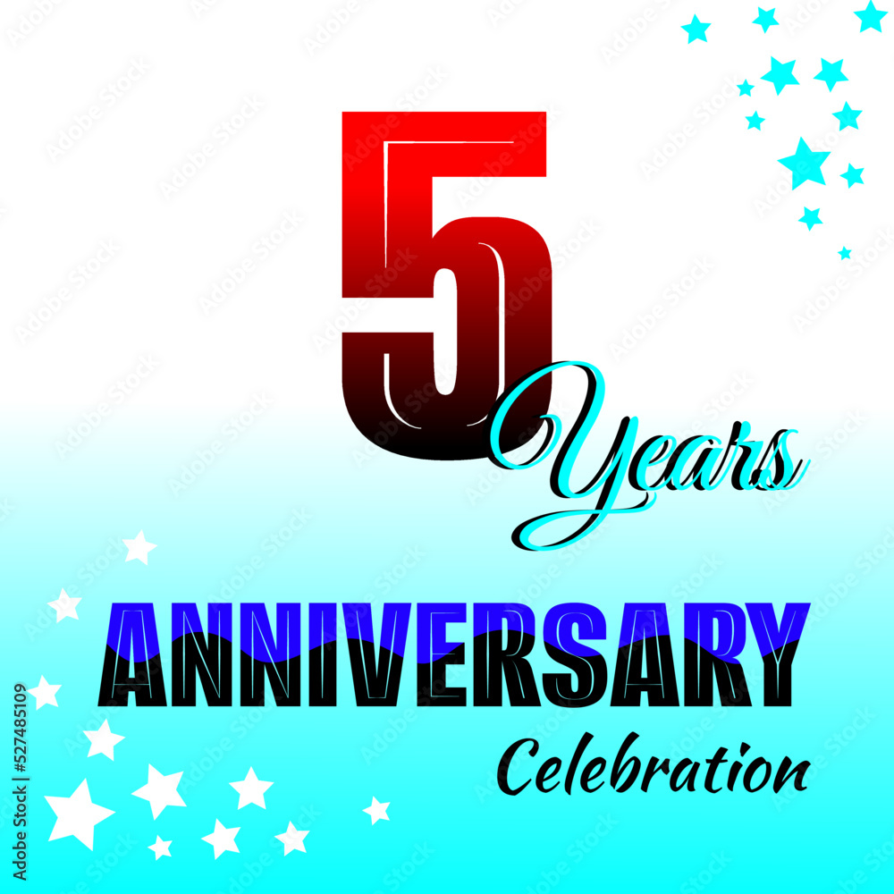 5th birthday celebration background. Red gradient colored numbers and ...