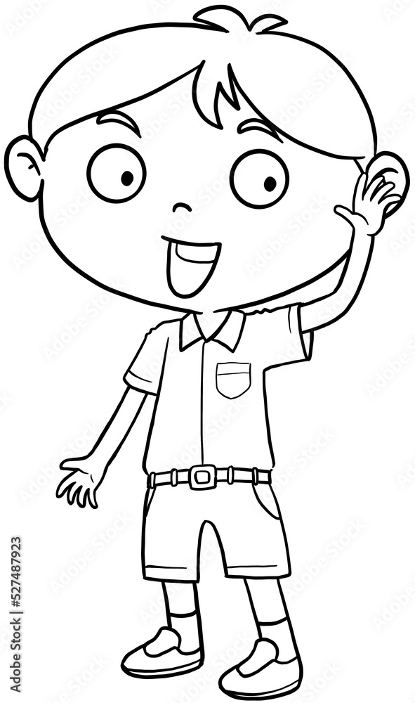 cartoon student boy say hi coloring Stock Illustration | Adobe Stock