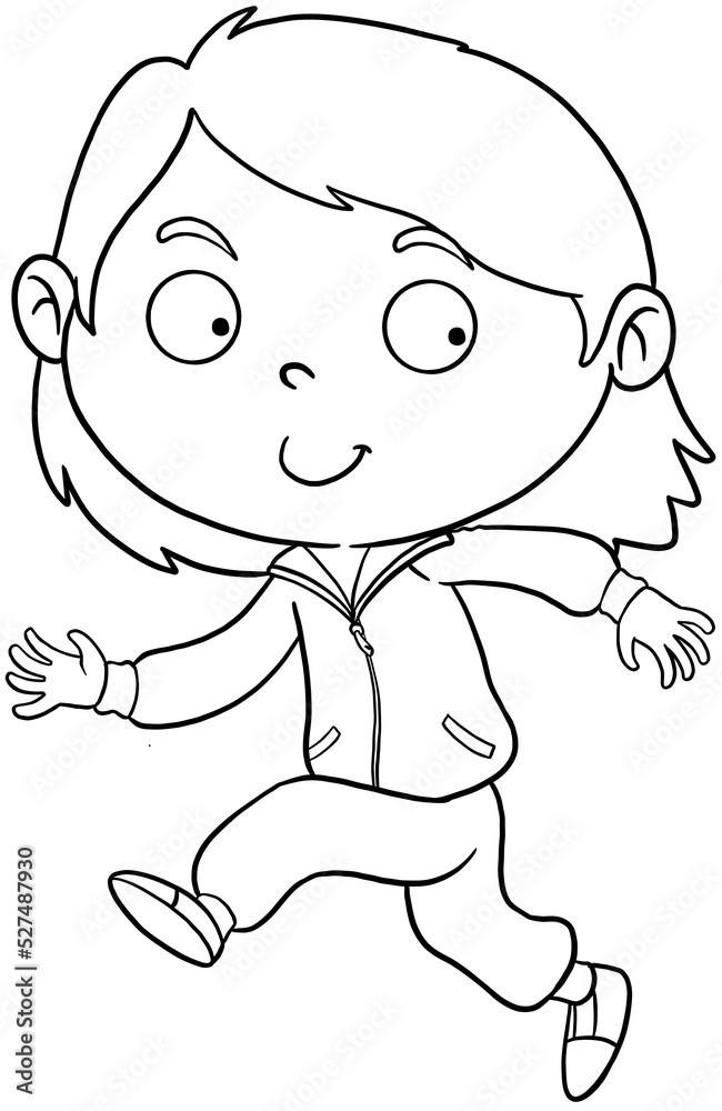 cartoon student girl run coloring Stock Illustration | Adobe Stock