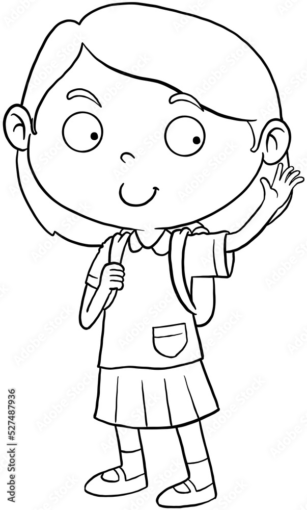 cartoon student girl say hi coloring Stock Illustration | Adobe Stock