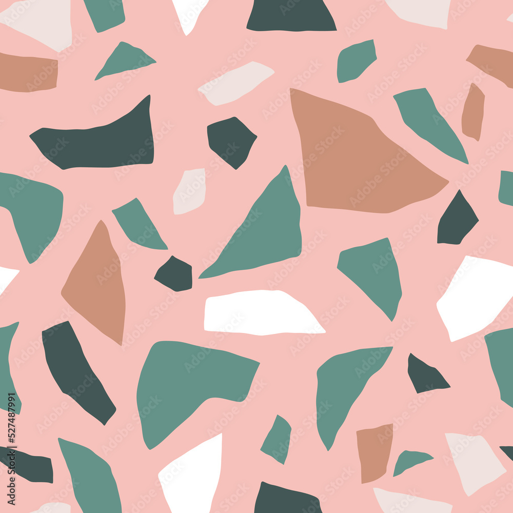 Pink terrazzo seamless pattern. Colored stones. Vector abstract white ...