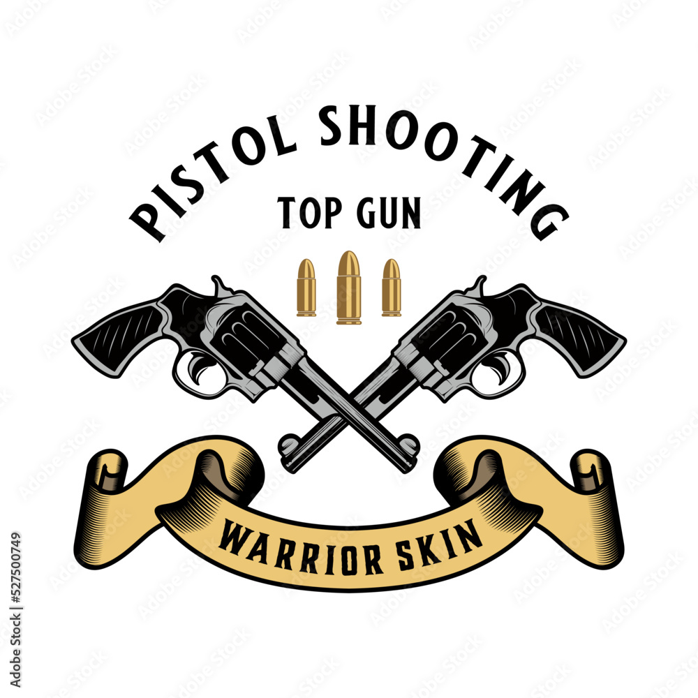 Classic Weapon logo design. two cross gun ribbon concept, for gun shop ...
