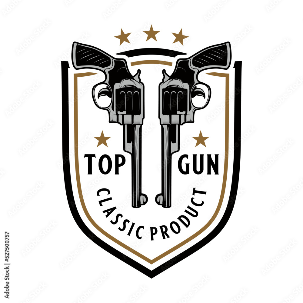 Weapon emblem vector logo. with cross gun over shield, for shooting ...