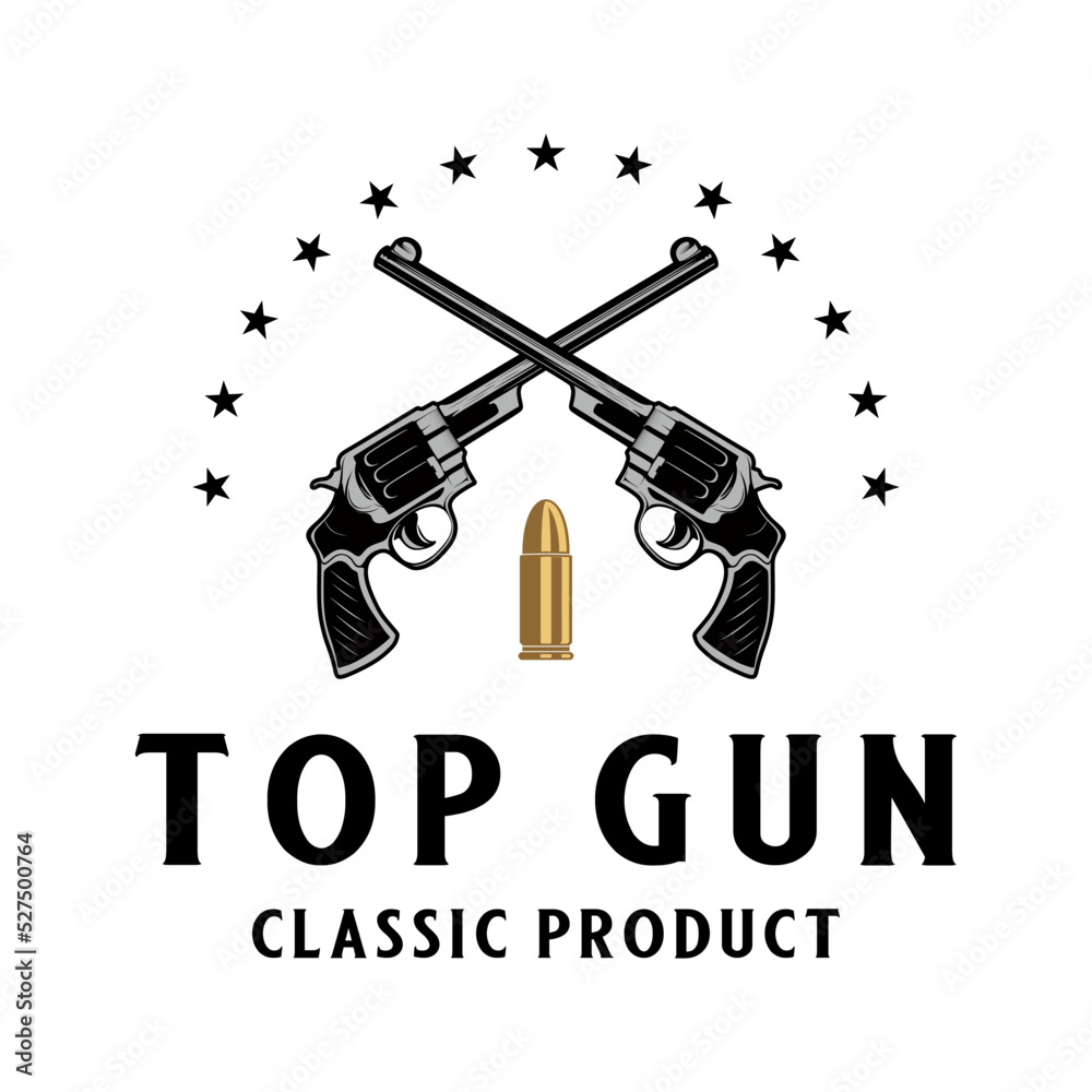 classic gun logo. two crossed gun illustration design, for gun shop ...
