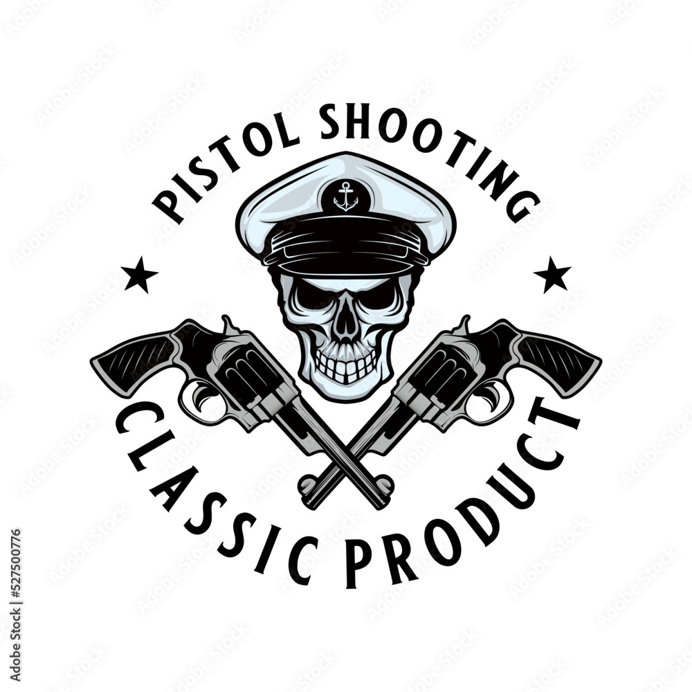 vintage gun logo design with skull concept between two pistols perfect ...