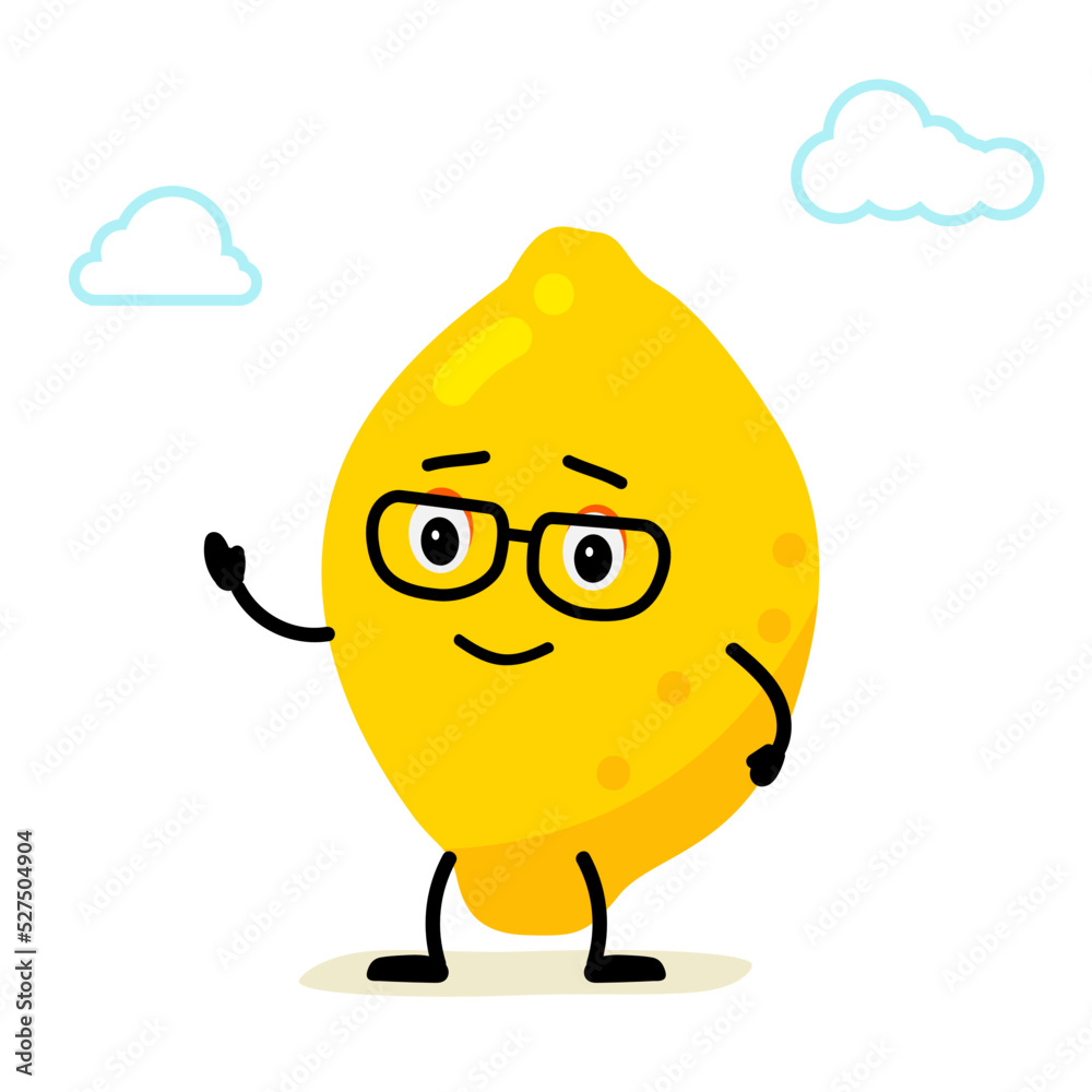 character Lemon, citrus fruit. Cute and funny comic style. Flat cartoon ...