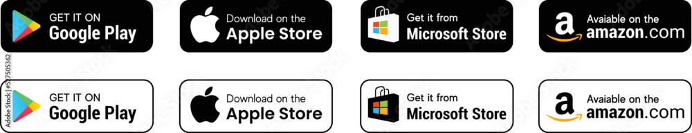 Apple App store, Google Play store, Microsoft store, Amazon realistic ...