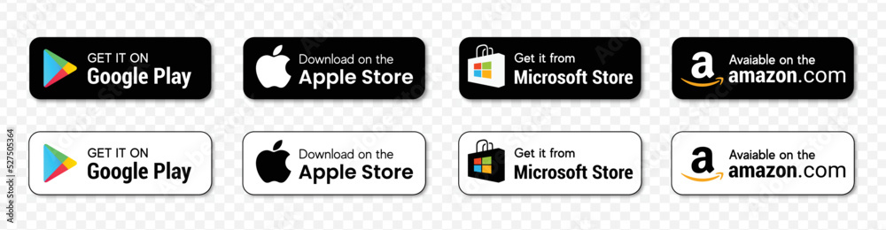 Apple App store, Google Play store, Microsoft store, Amazon realistic ...