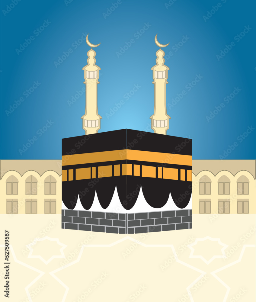 Vector illustration Holy kaaba in mecca Saudi Arabia in Blue Background ...