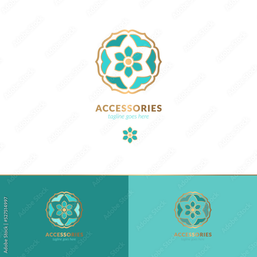 Gold and turquoise logo. Can be used for jewelry, beauty and fashion ...