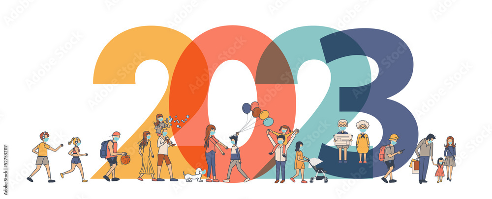 2023 New year with New normal lifestyle ideas concept. People wearing ...