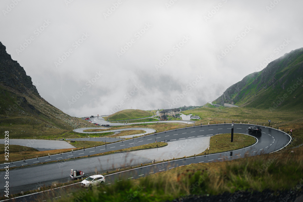 Bird's eye view of serpentine curves. Aerial view of scenic route in ...