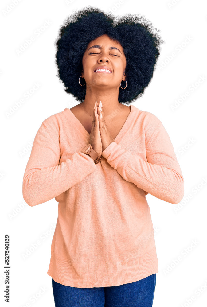 Young african american girl wearing casual clothes begging and praying ...