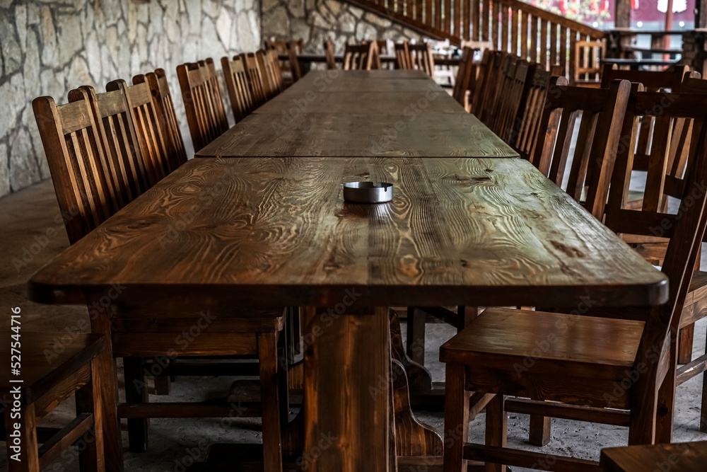 summer Cafe interior - bar chairs outdoors. wooden restaurant chairs ...