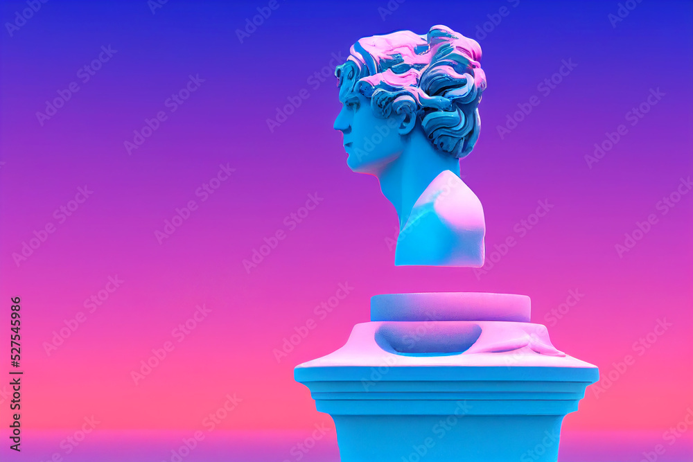 Greek god sculpture in retrowave city pop design, vaporwave style ...
