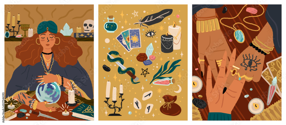 Female fortune teller using crystal ball to predict future. Divination ...