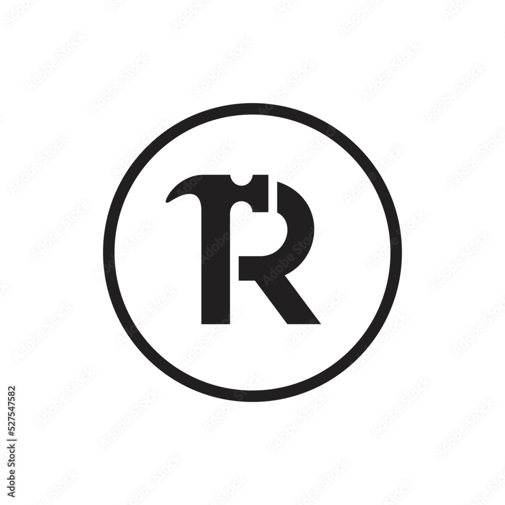 R letter with hammer logo icon design, build and repair concept ...