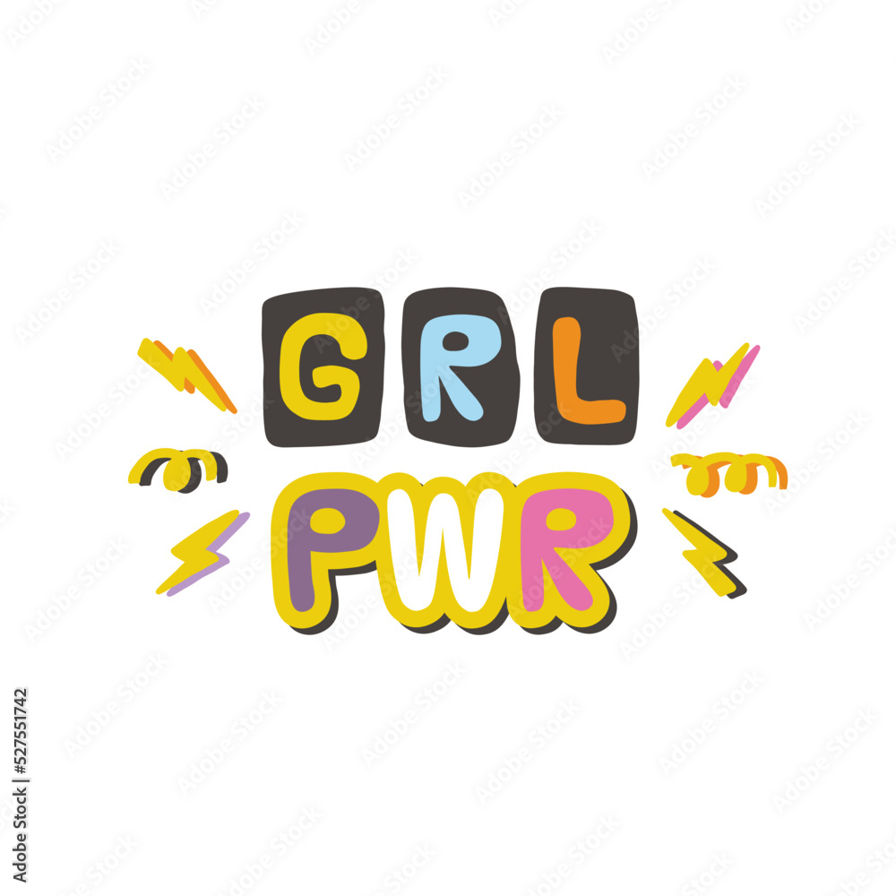 Girl power. Y2K. Funny cartoon illustration. Vector quote. Comic ...