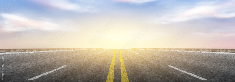Vector illustration of straight asphalt highway. Long straight car road ...