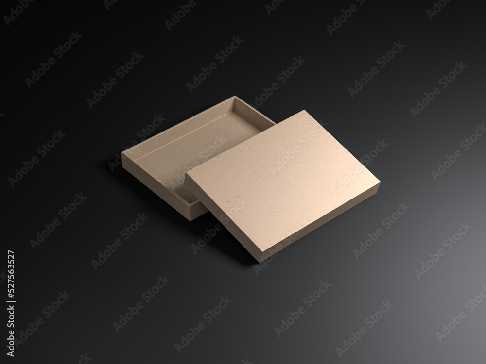Open textured craft cardboard Box Mockup on black background in studio ...
