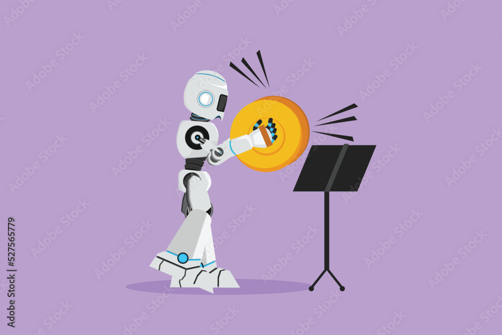 Graphic flat design drawing robot musician playing cymbals percussion ...