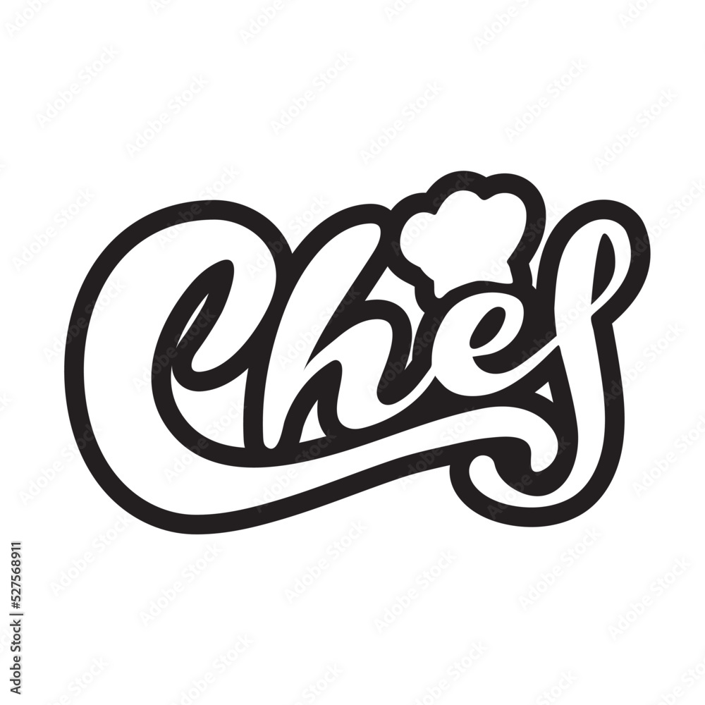Chef logo.Vector hand lettering. icon. White letters in black outline ...
