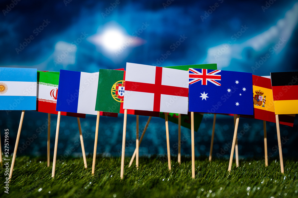 England National Flag and others Flags of football Countries on Green ...