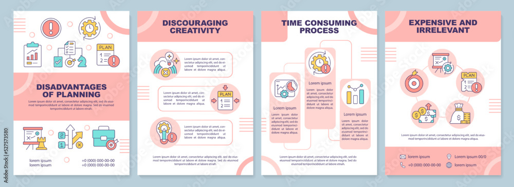 Disadvantages of planning pink brochure template. Bad strategy. Leaflet ...