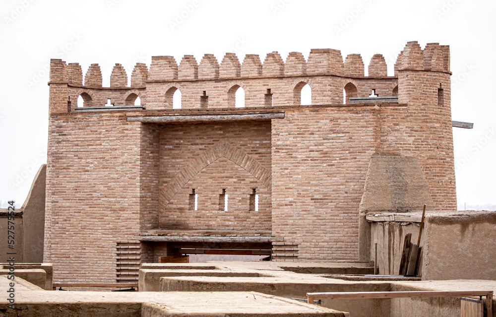 Ancient Asian settlement, Gate bridge and fortress, ruins of an ancient ...