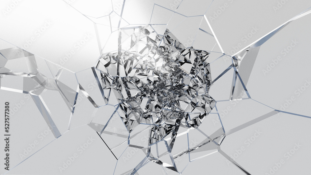 Cracked Glass, Broken Glass with debris in 3d rendering isolated design ...
