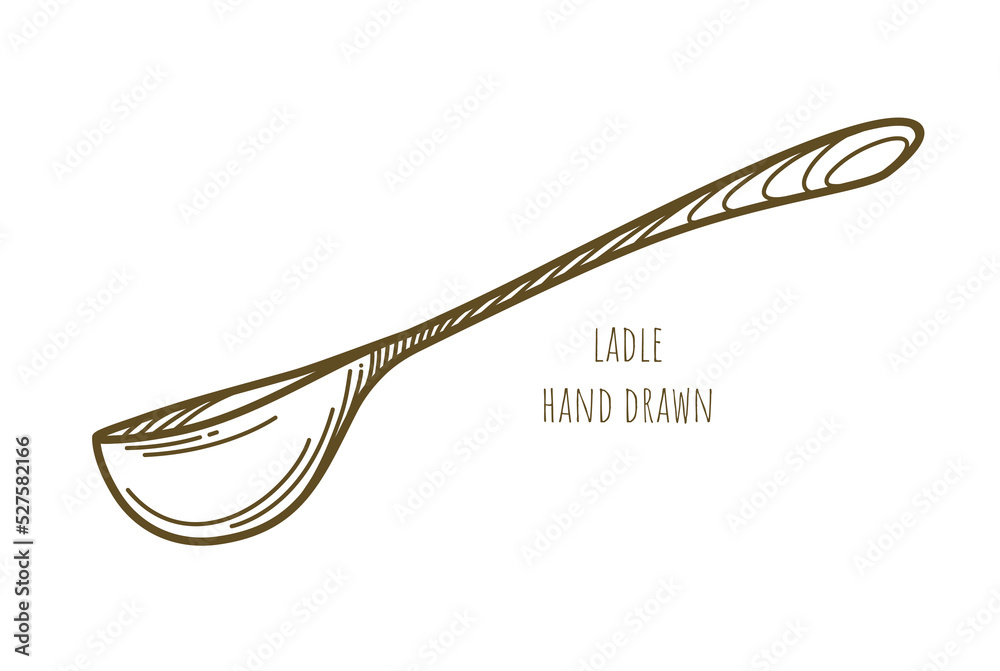 One large vector wooden spoon with long handle on white background ...
