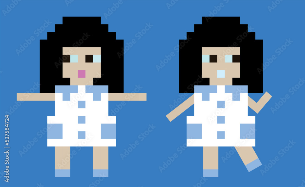Cartoon 8 bit cute little girl character. Cut out vector illustration ...