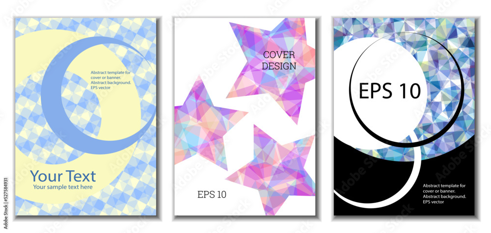 Cover design. Set of 3 covers. Imitation of crumpled paper. Unusual ...