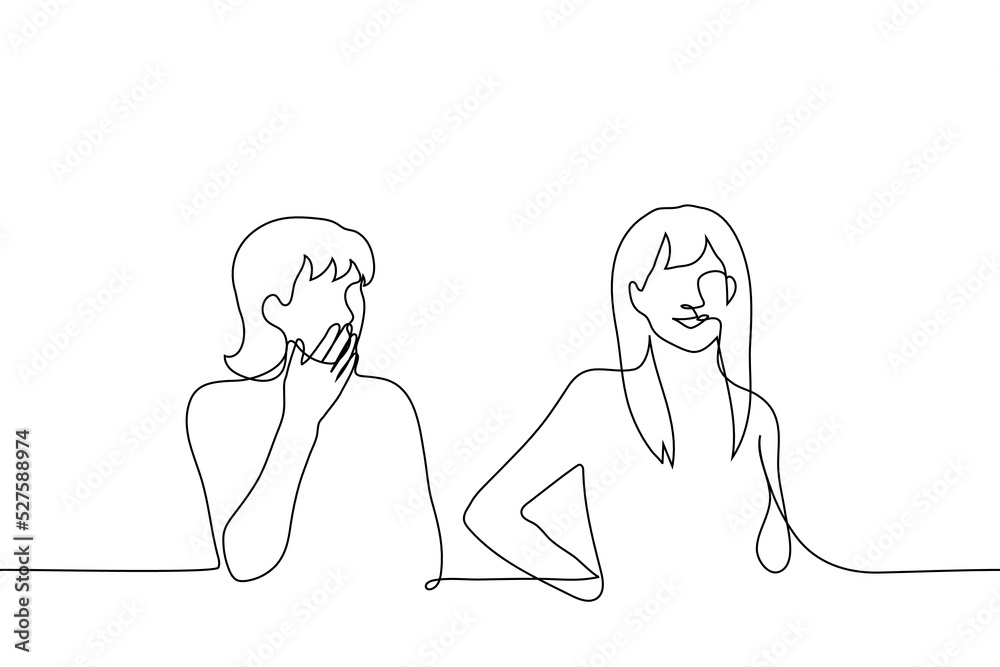 woman admiring and admiring another smiling woman - one line drawing ...