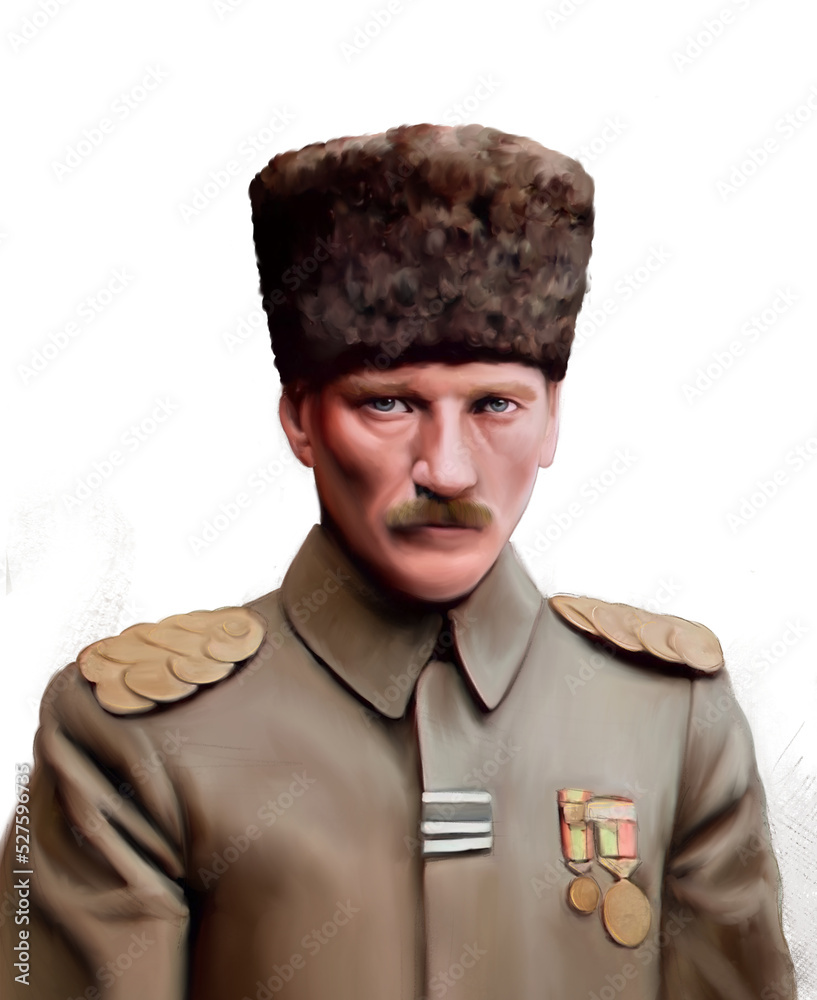 illustrated portrait of Mustafa Kemal Ataturk with transparent ...