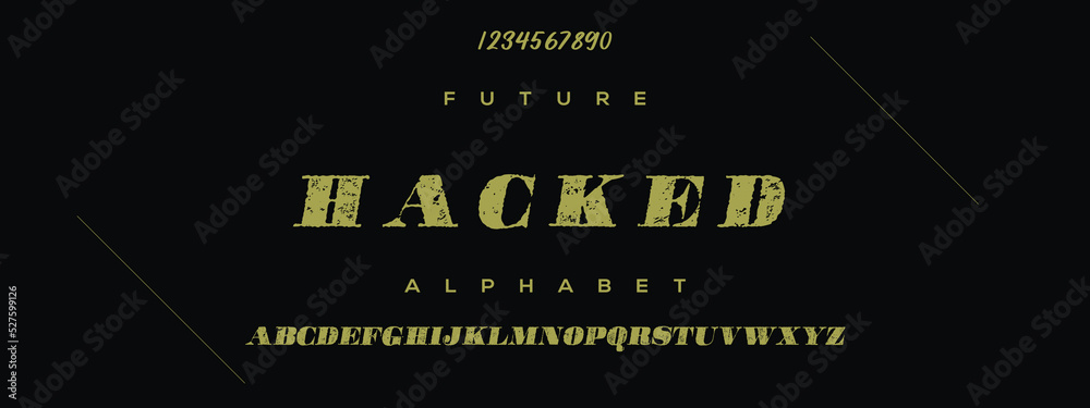 HACKED Tech Modern Alphabet Letter Font. Typography luxury style fonts ...