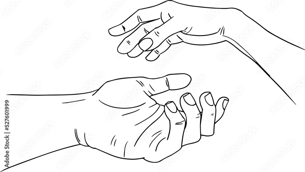 Hand drawn hand positions. Poses. Drawing of a female hand. Sketch ...