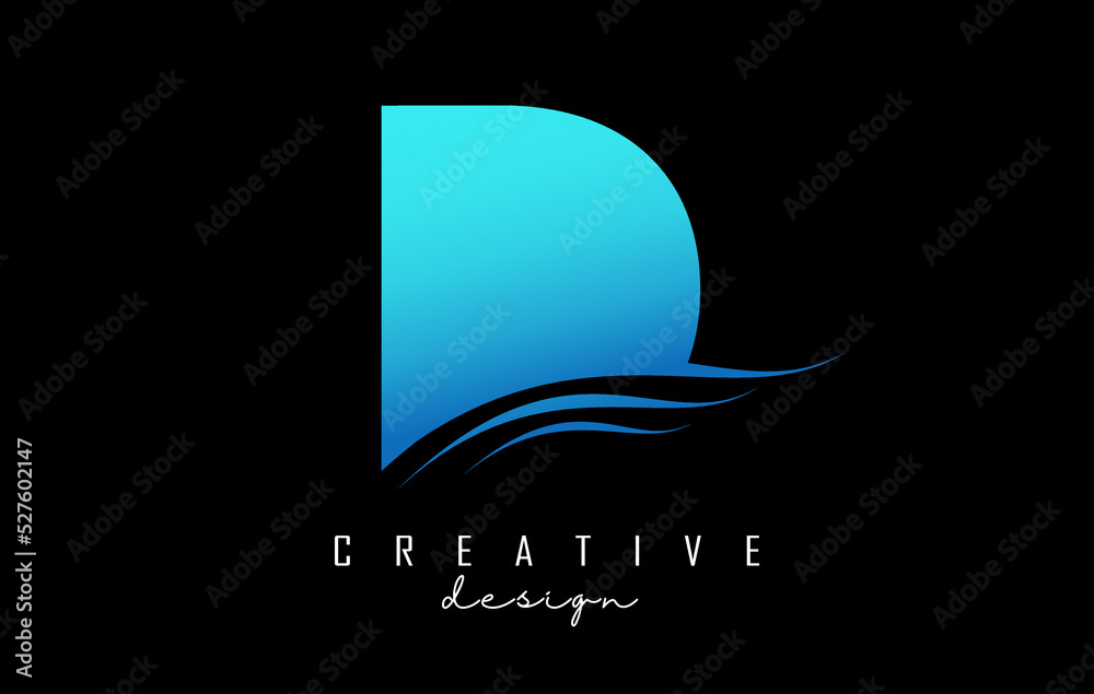 Water effect blue letter D logo with leading lines. Letter with ...