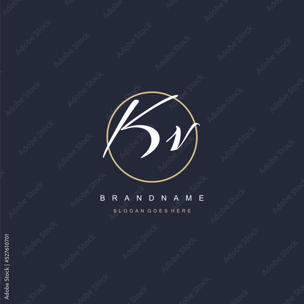 Initial letter KV logo monogram feminine style with circle line design ...