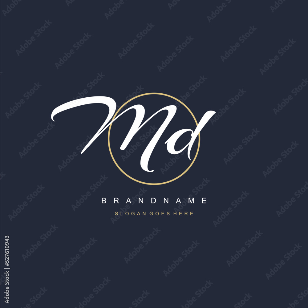 Initial letter MD logo monogram feminine style with circle line design ...