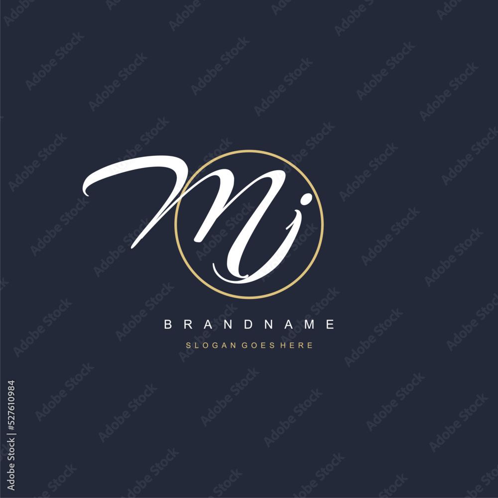 Initial letter MJ logo monogram feminine style with circle line design ...