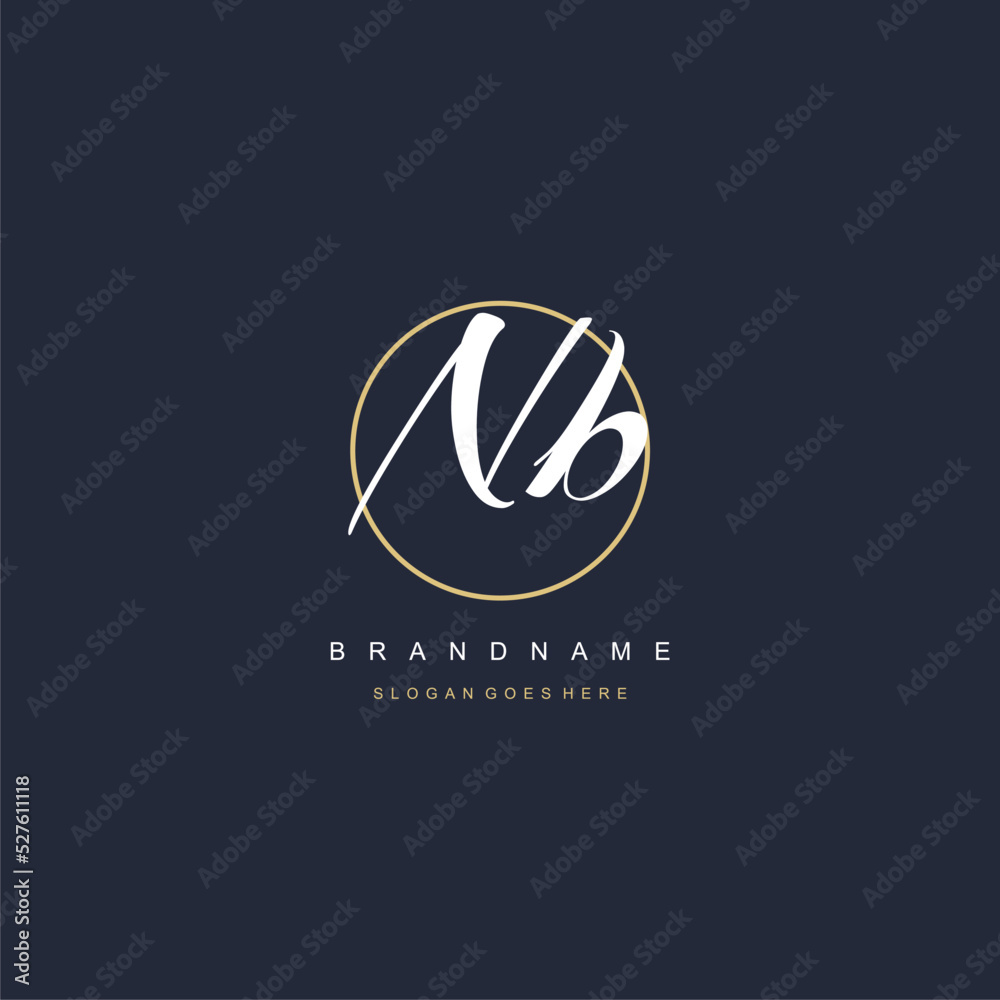 Initial letter NB logo monogram feminine style with circle line design ...