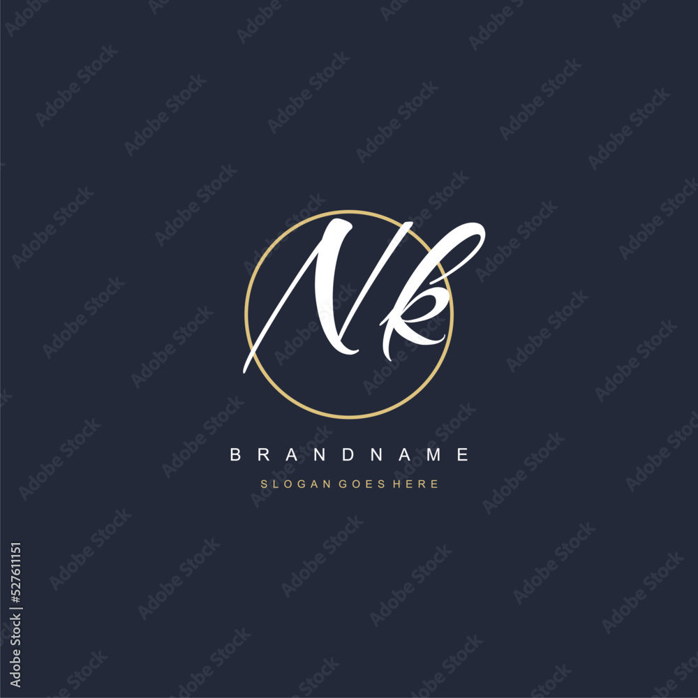 Initial letter NK logo monogram feminine style with circle line design ...