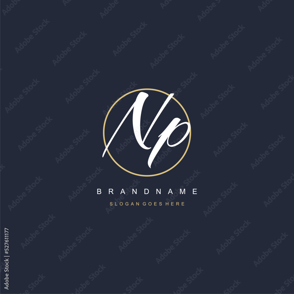 Initial letter NP logo monogram feminine style with circle line design ...
