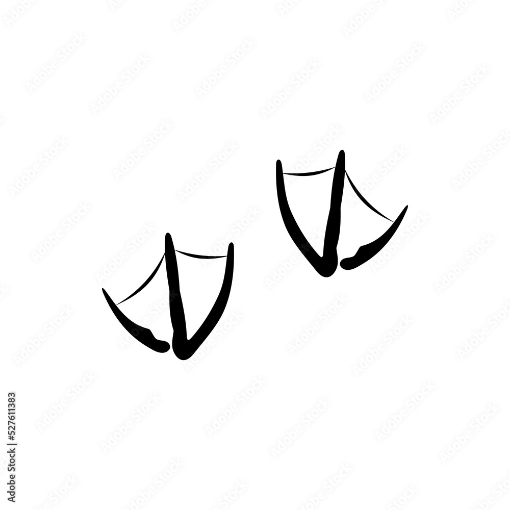 Goose bird foot print isolated black silhouette icon. Vector swan steps ...