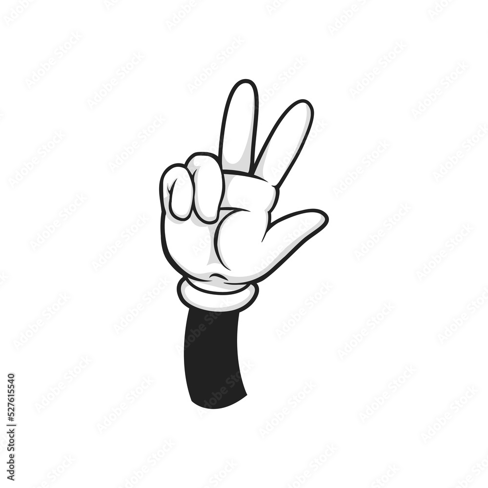 Hand in glove showing three fingers up isolated cartoon body language ...