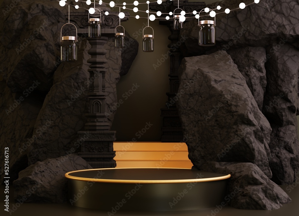 minimal scene, rock product display podium, 3d render with rock in ...